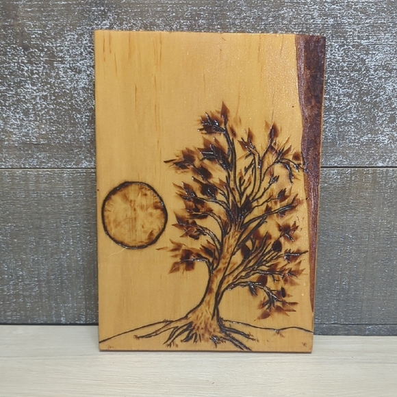 Handmade | Accents | Rustic Wooden Plaque With Tree And Sun Design ...